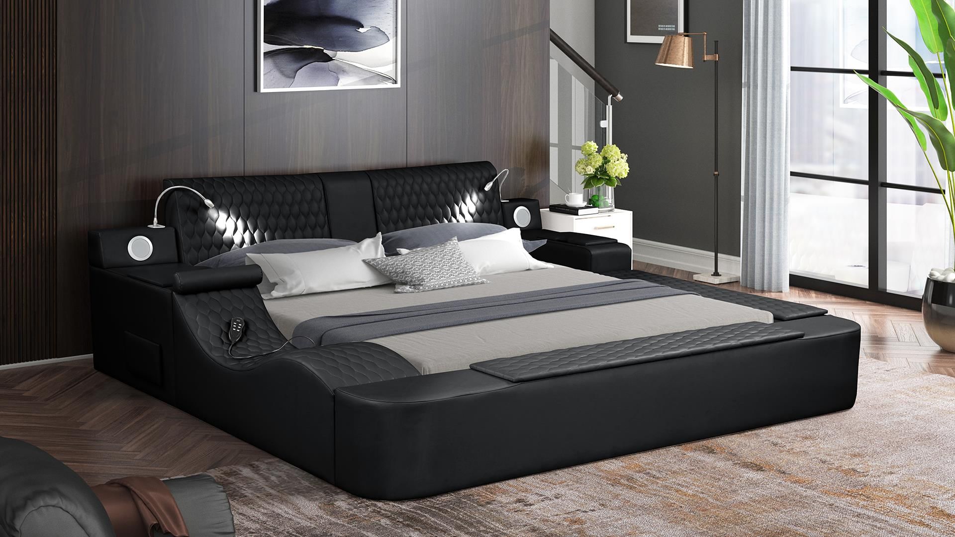 Bedroom Beds Zoya Smart Multifunctional King Size Bed in Black at ...
